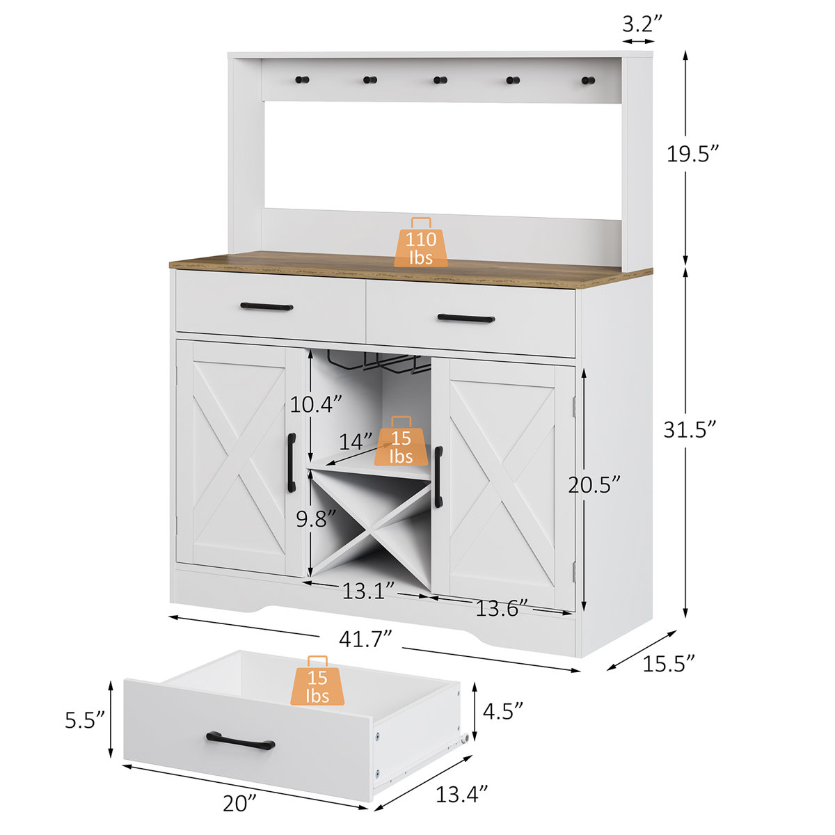 Ebern Designs Coffee Bar Cabinet, Buffet Cabinet With Storage, Farmhouse Sideboard Kitchen ...
